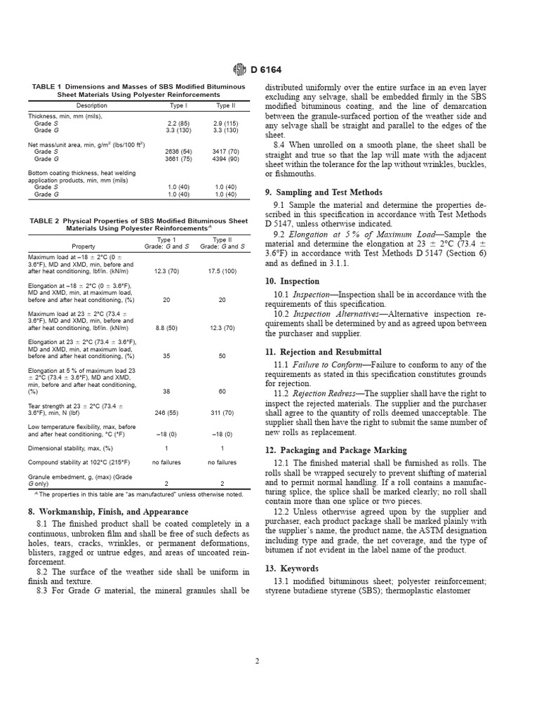 D 6164 - Table | PDF | Materials | Mechanical Engineering