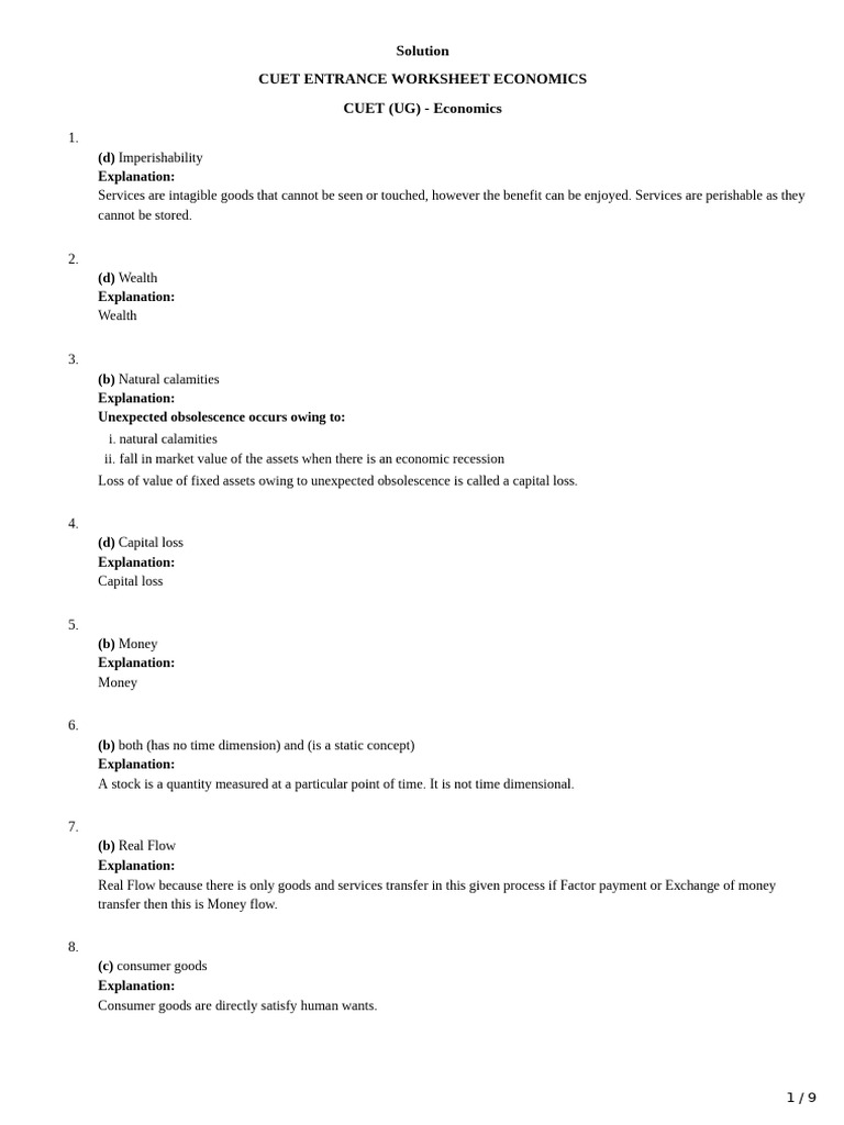 Economics (Worksheet Solution) | PDF | Gross Domestic Product ...