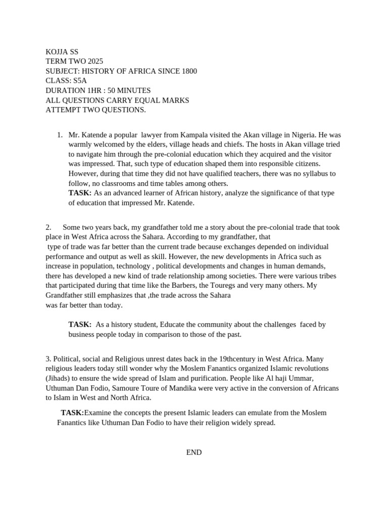 S5 History Paper1 TERM TWO 2025 | PDF