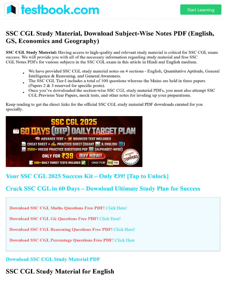 SSC CGL Study Material, Download Subject-Wise Notes PDF (English, GS ...