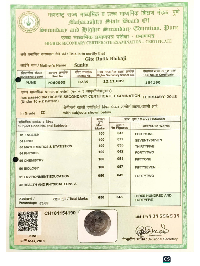12 TH Certificate | PDF