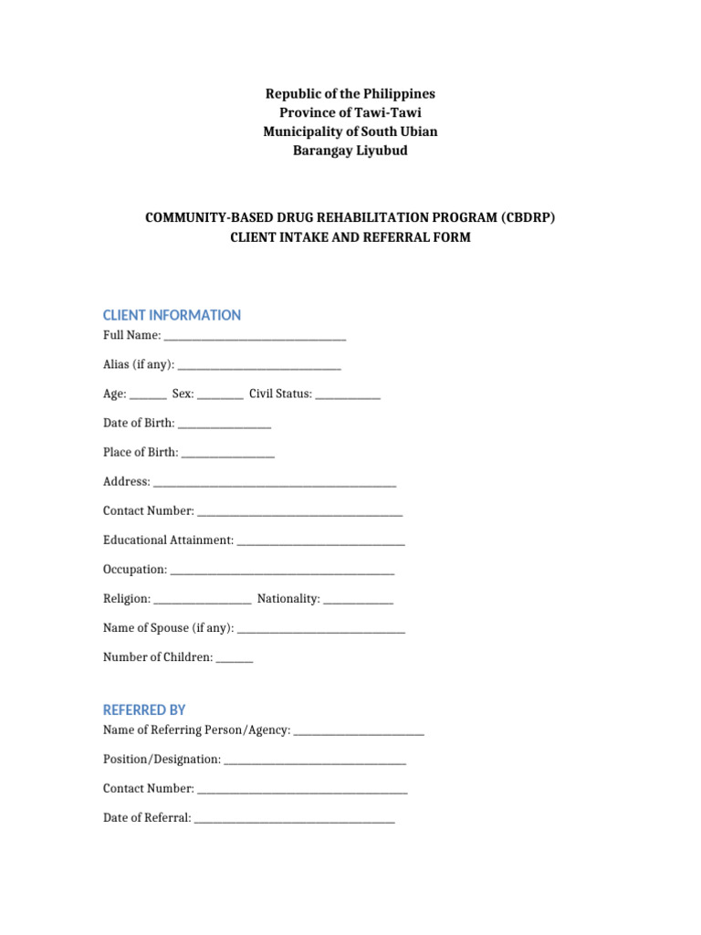 CBDRP Client Intake Referral Monitoring Accomplishment | PDF