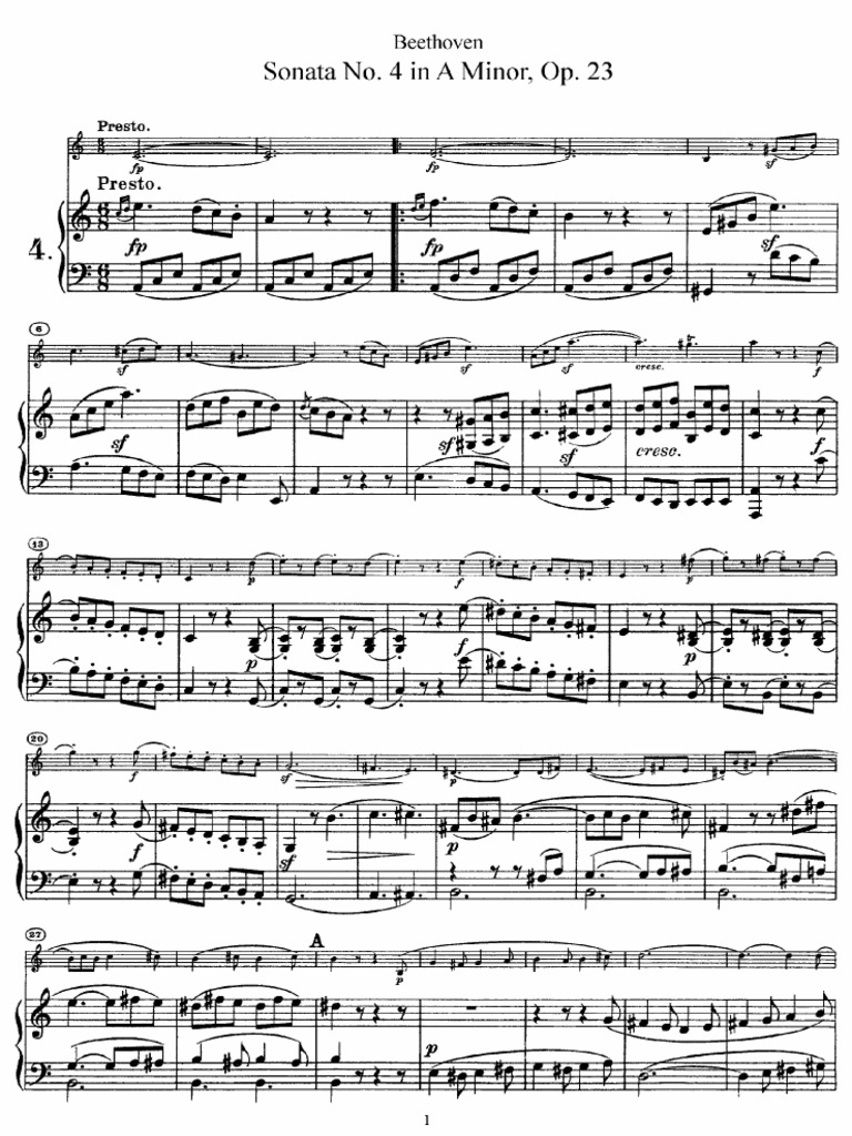 Complete Score - Violin Sonata No.4, Op.23 (Beethoven) | PDF