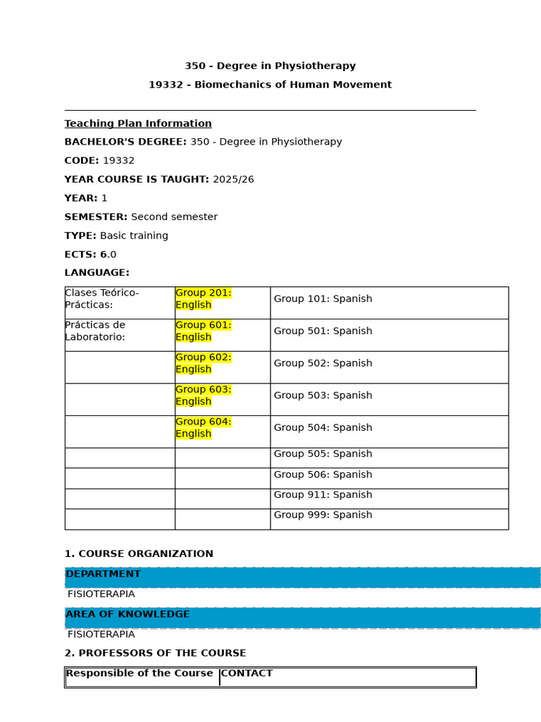 PR - S2 - Biomechanics of Human Movement | PDF | Educational Assessment ...