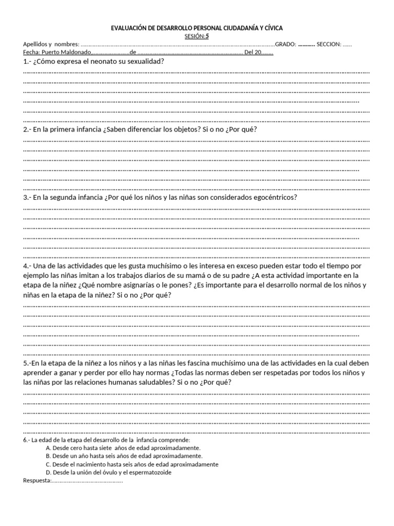 EVAL 5 DPCC 2do Infancia y Niñez | PDF | Parto | Desarrollo humano