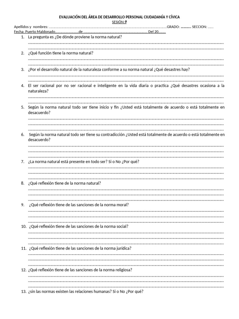 EVAL 9 DPCC 2do Las normas (1) | PDF