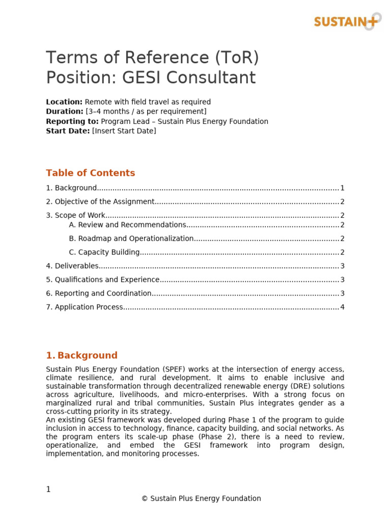 GESI Consultant Terms of Reference | PDF