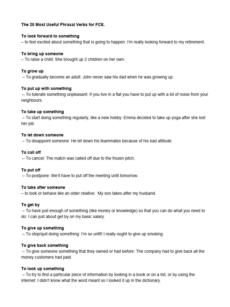 The 20 Most Useful Phrasal Verbs For FCE | PDF