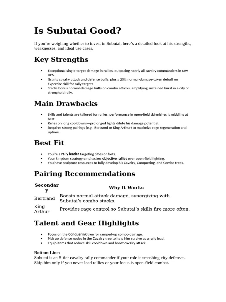 Subutai: S-Tier Rally Commander Guide | PDF
