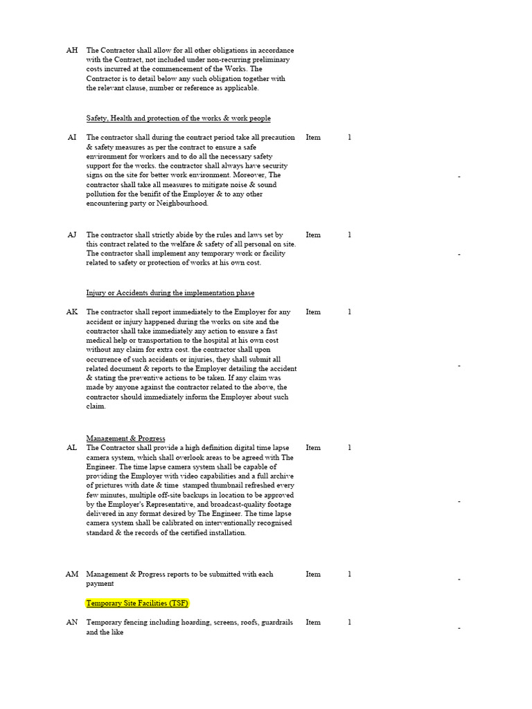 BOQ#1 Main Works Package | PDF | Employment | Safety