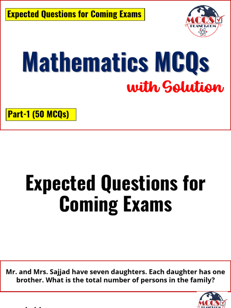 Mathematics MCQs for Exam Preparation | PDF