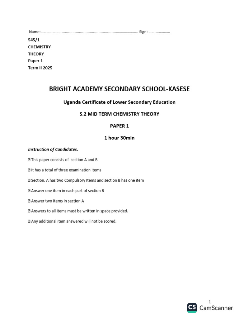 Chem1 s.2 Mid Term (II) 2025 | PDF | Carbon | Diamond