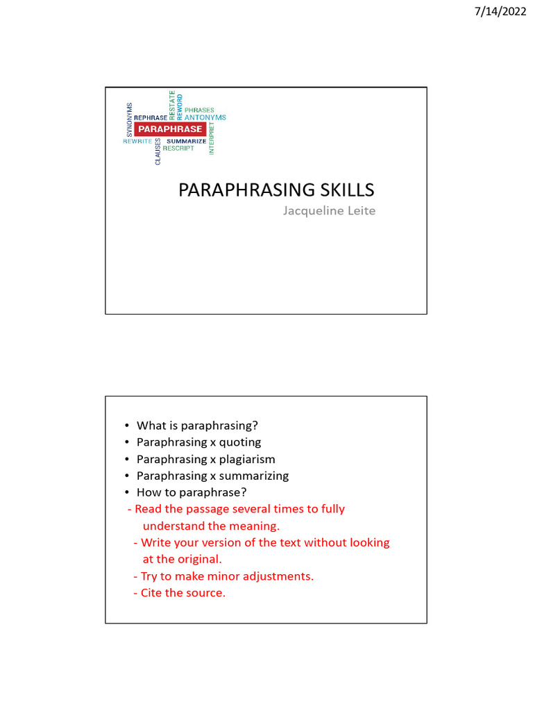 Paraphrasing Exercises | PDF | Linguistics
