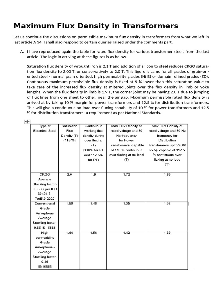 Maximum Flux Density in Transformers | PDF | Transformer | Electromagnetism