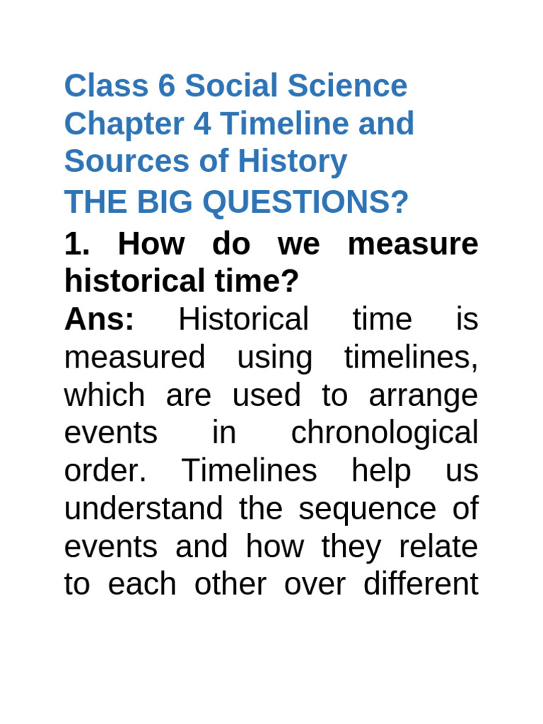 Class 6 Social Science Chapter 4 Timeline and Sources of History | PDF