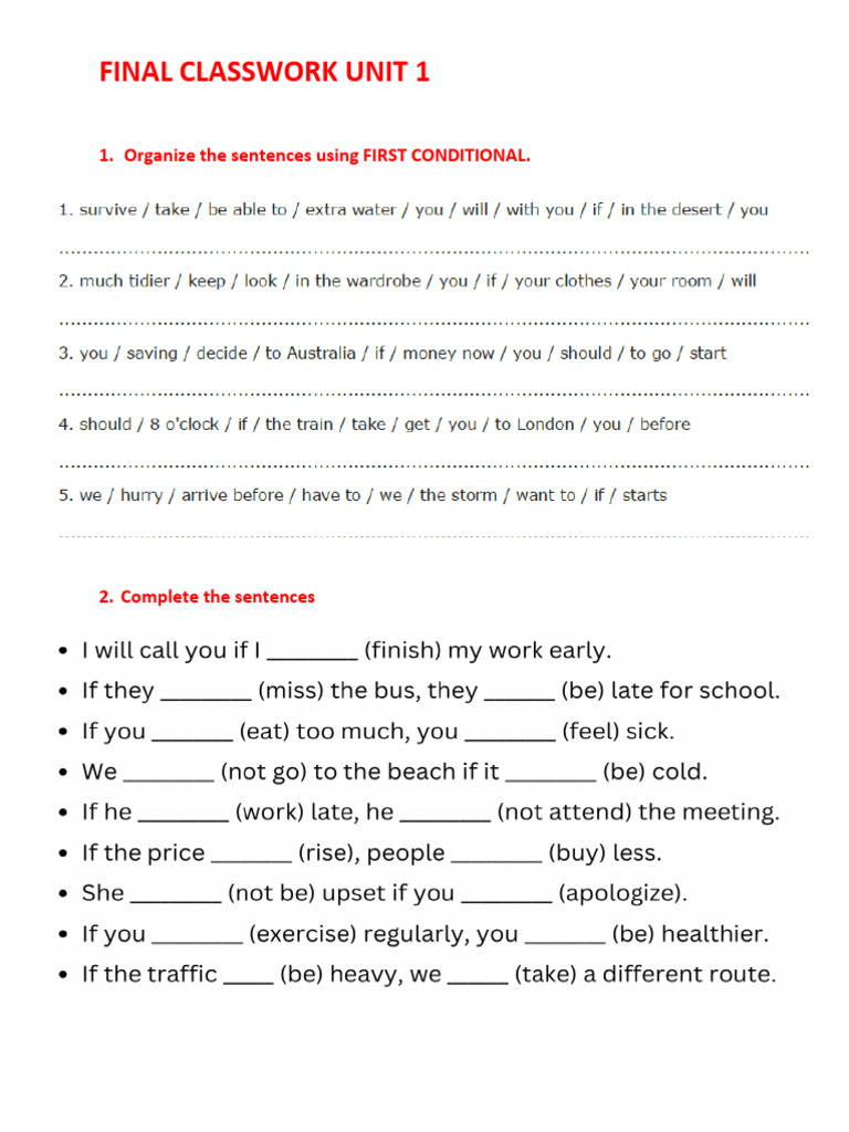 Final Classwork Unit 1 | PDF