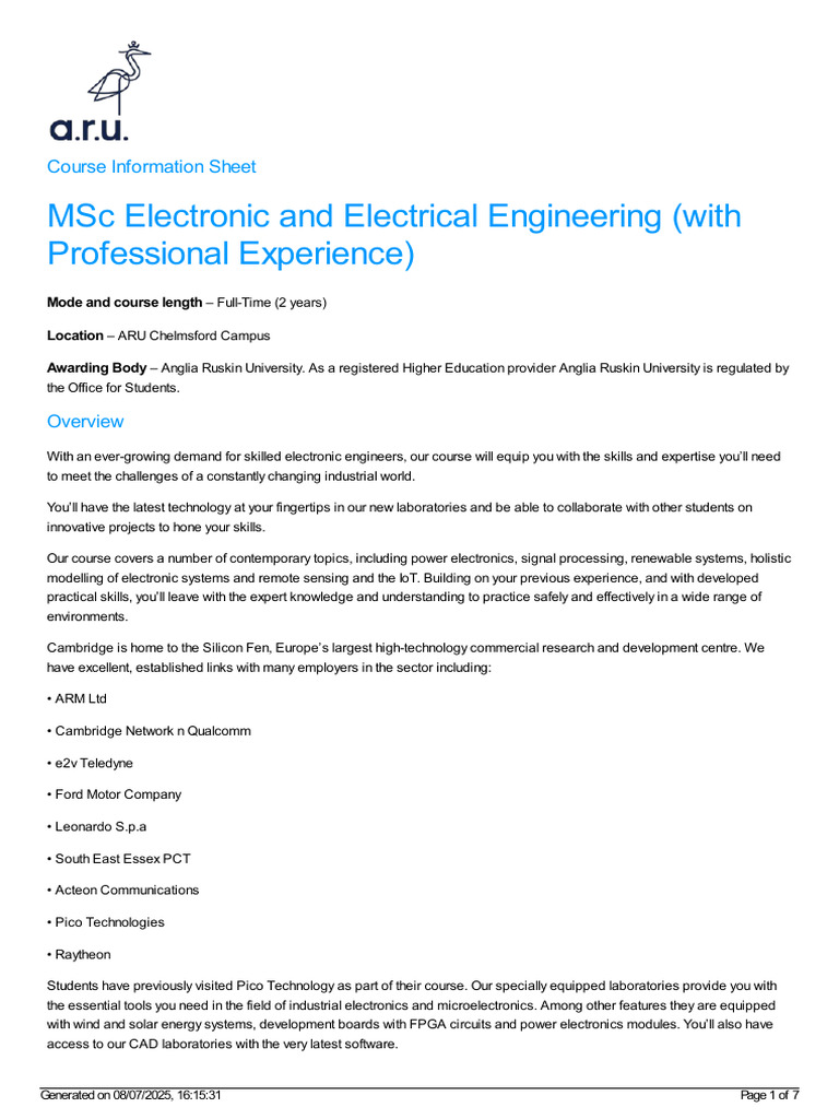 MSc Electronic Engineering Course Details | PDF | Field Programmable ...