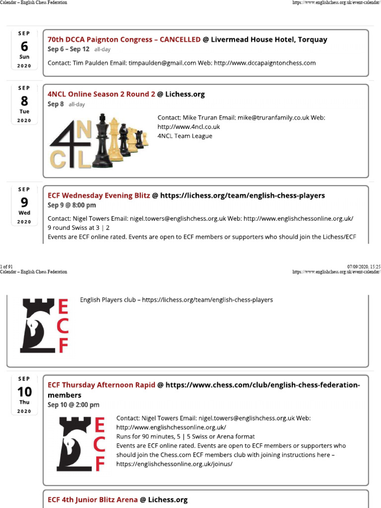 ECF Tournament Calendar 2025 | PDF