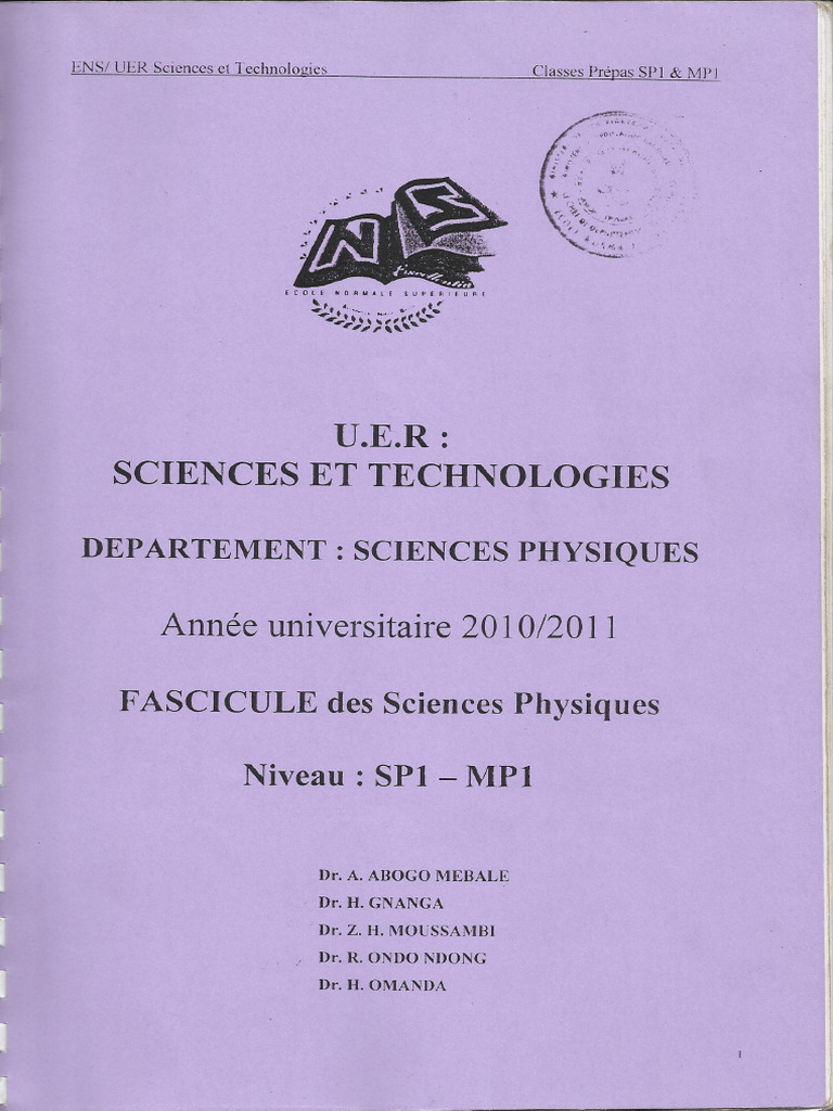 Sciences Physiques Fascicule 1 | PDF