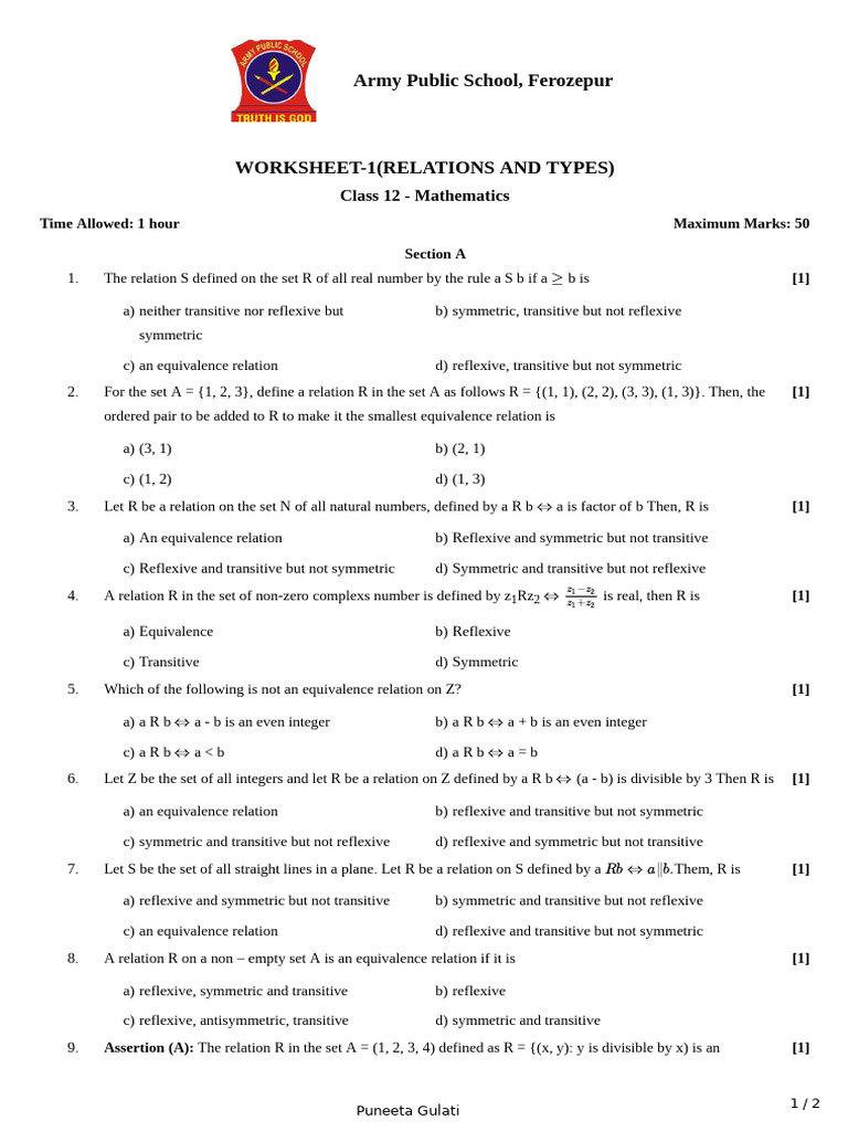 Relations and Funtions Worksheet | PDF | Mathematical Concepts | Arithmetic