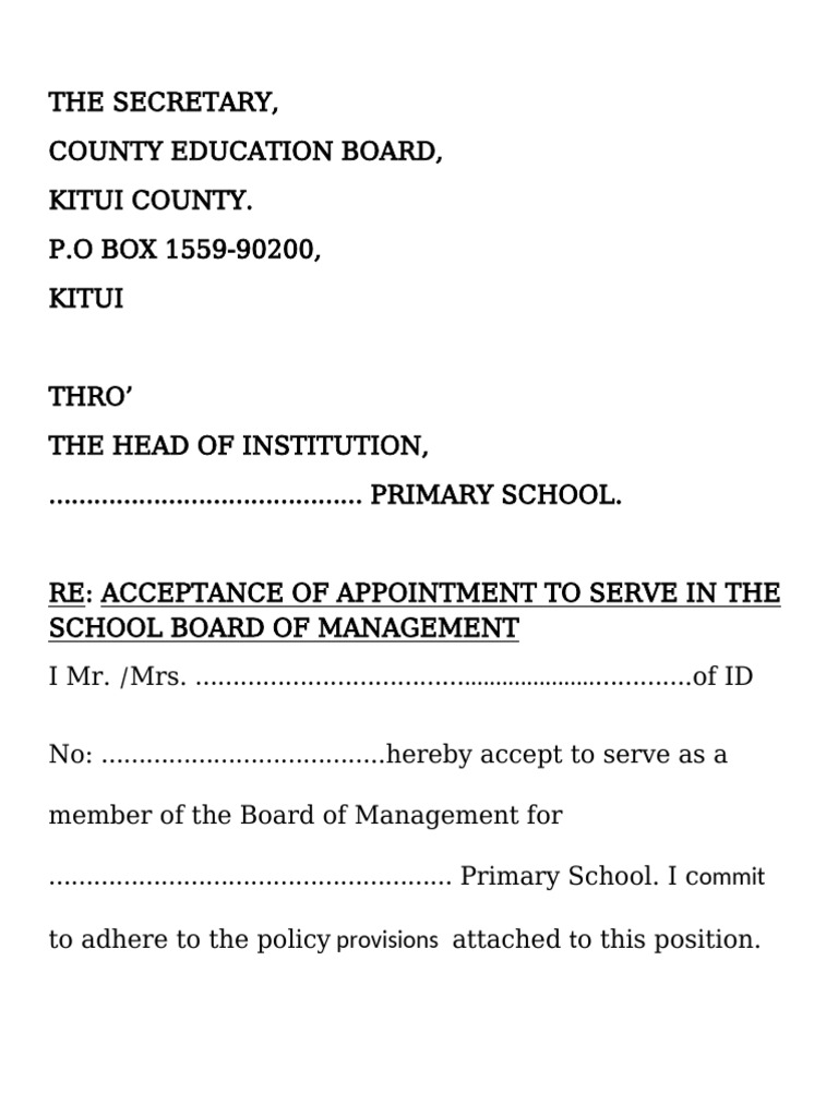 Acceptance of BOM Appointment Letter | PDF