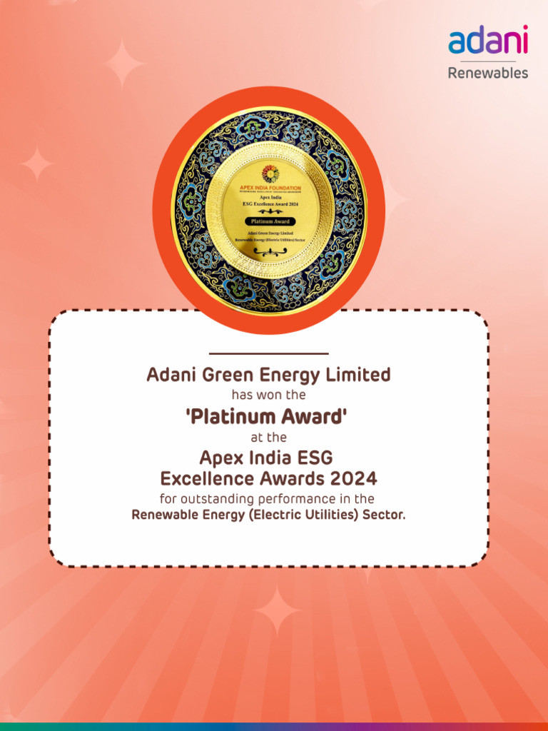 AGEL Won at The Apex India ESG Excellence Awards 2024 | PDF