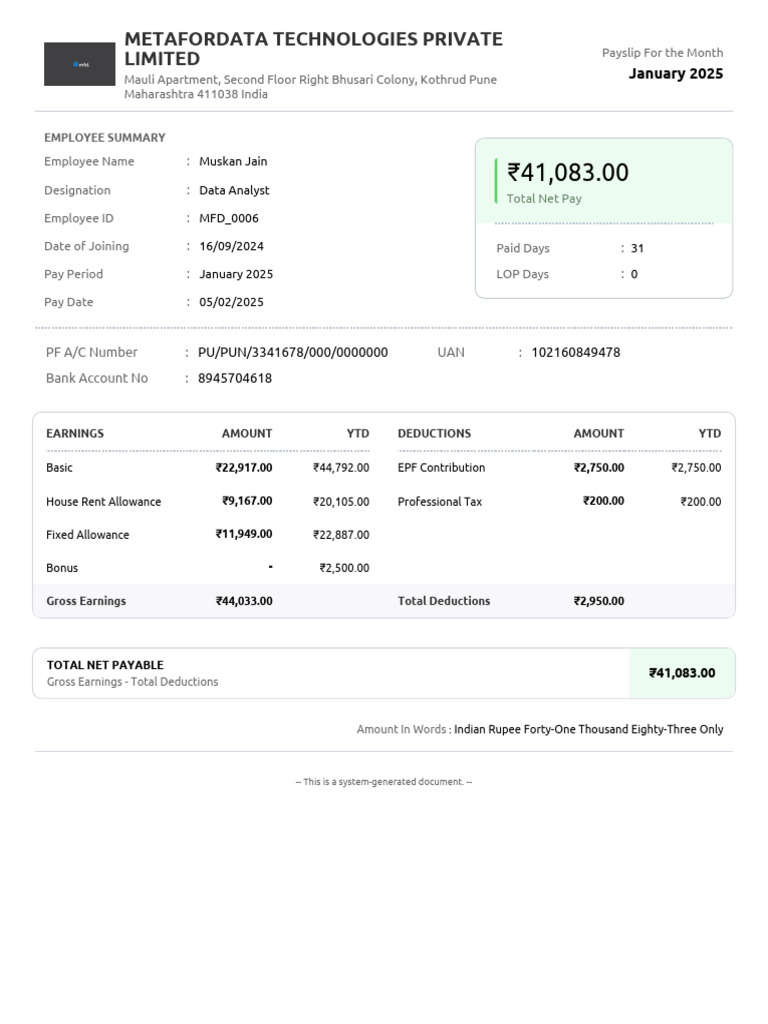 Payslip MFD 0006 Jan 2025 | PDF