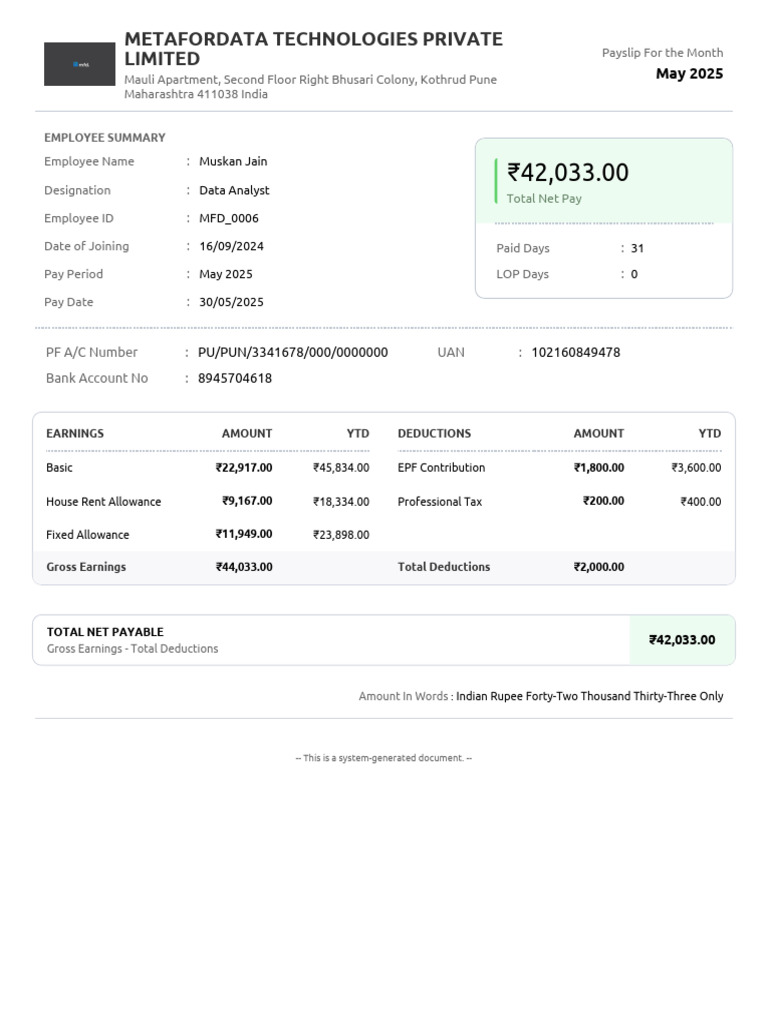 Payslip MFD 0006 May 2025 | PDF