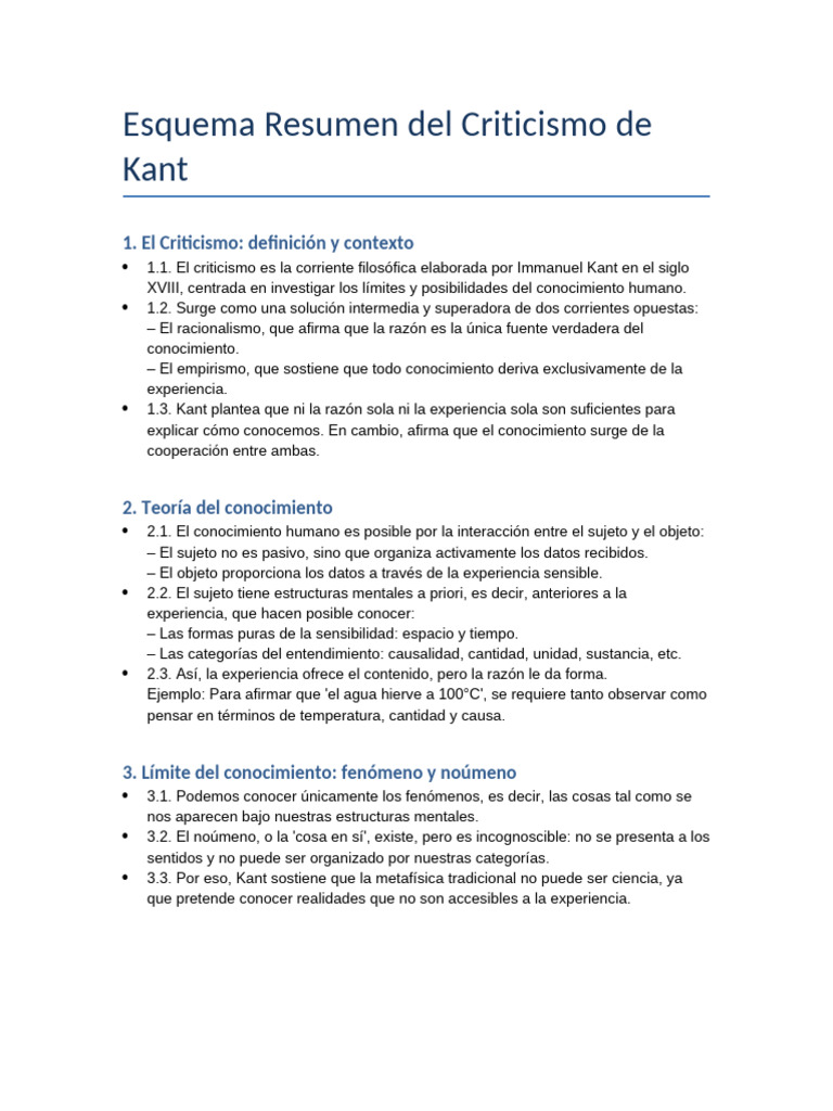 Esquema Criticismo Kant | PDF | Immanuel Kant | Conocimiento