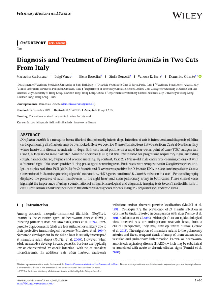 Diagnosis and Treatment of Dirofilaria Immitis in | PDF | Infection ...