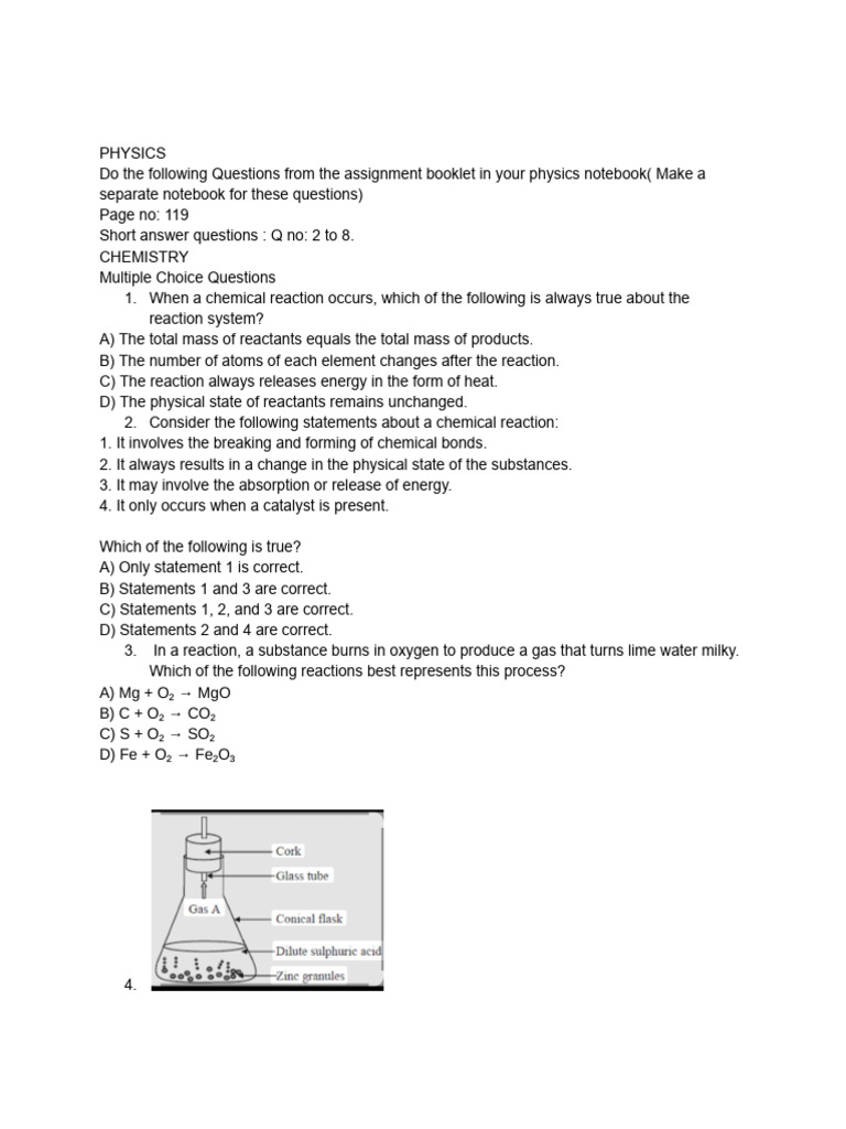 Science Assignment Questions Guide | PDF | Chemical Reactions ...