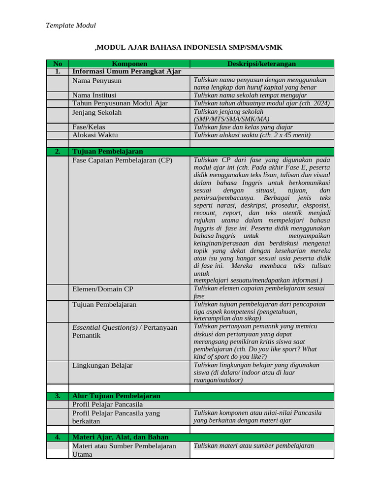 Template Modul Ajar | PDF
