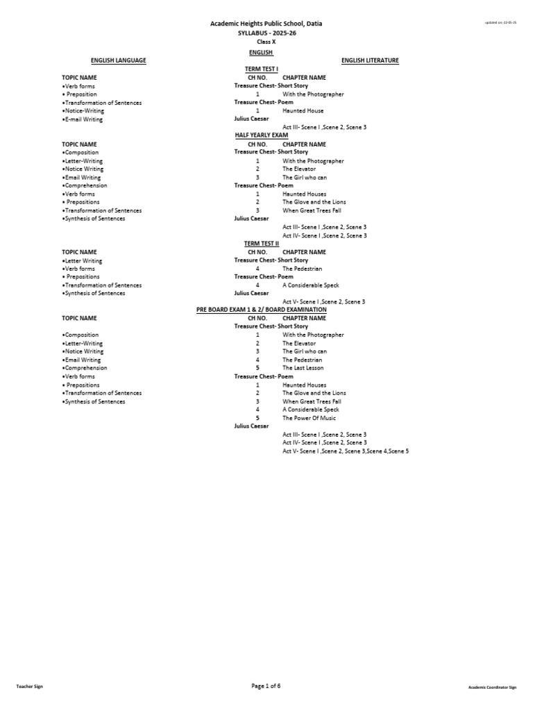 Session 2025-26 Syllabus Class X | PDF | Equations | Quadratic Equation