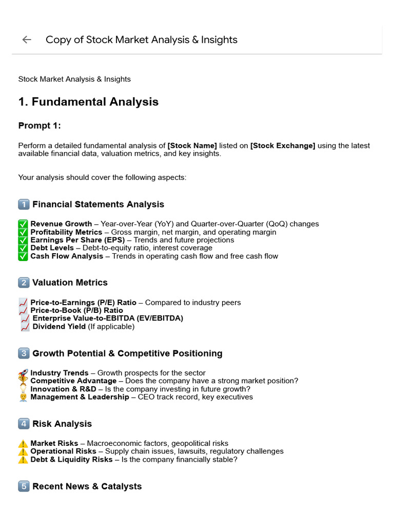 Stock Market Analysis & Insights Guide | PDF | Investing | Valuation ...