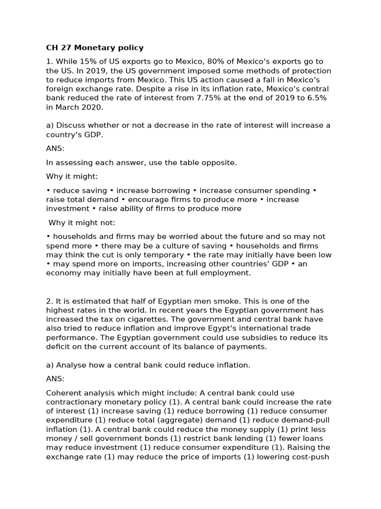 CH 27-28-29 31 Worksheet Solutions | PDF | Inflation | Central Banks