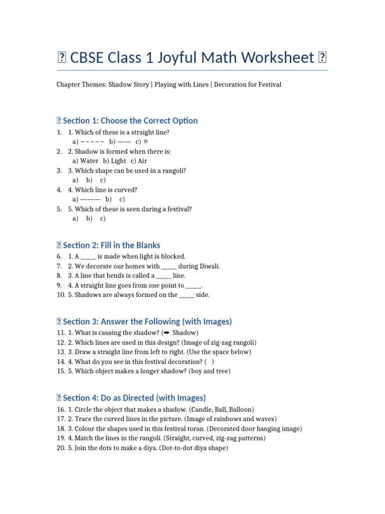 CBSE Class1 Joyful Math Worksheet | PDF
