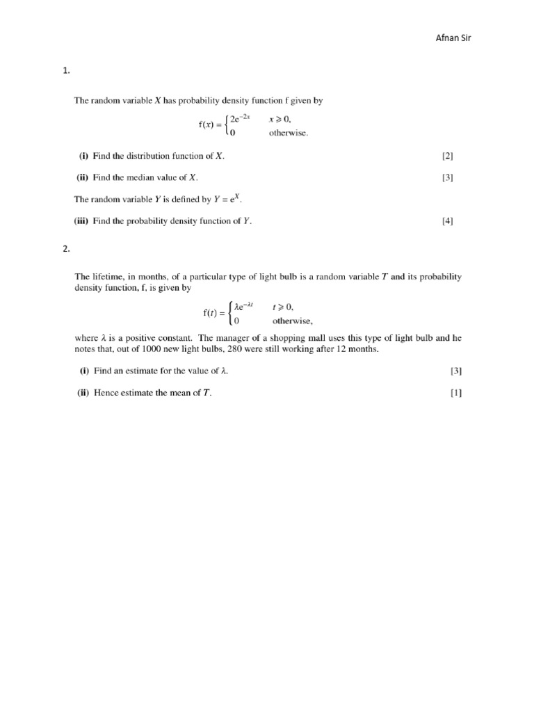 FS Continuous Random Variables Worksheet + MS | PDF