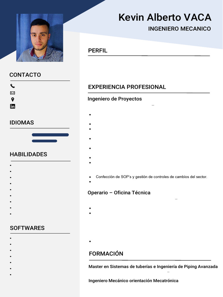 CV de Kevin Vaca - Ingeniero Mecánico | PDF