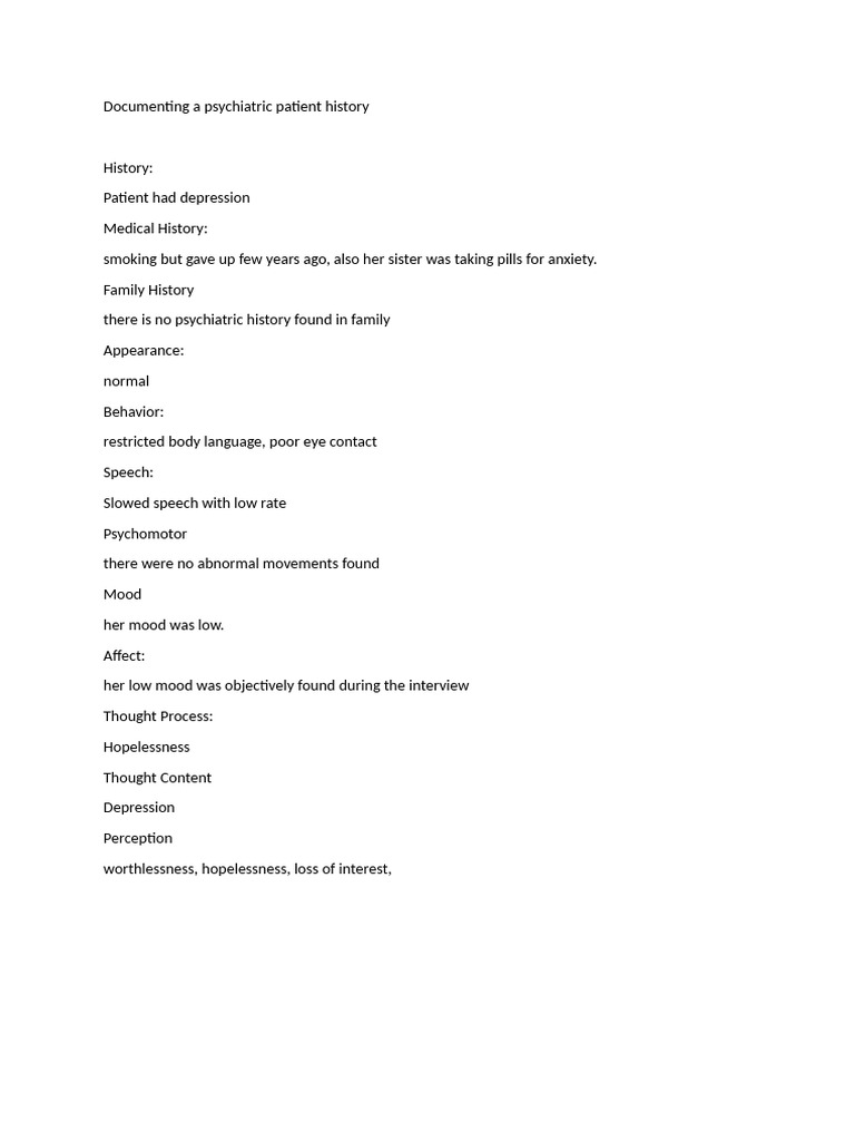 Documenting A Psychiatric Patient History | PDF