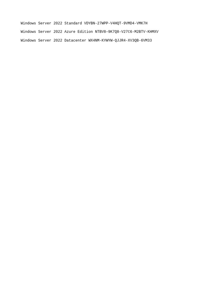 Windows Server 2022 Public Keys | PDF
