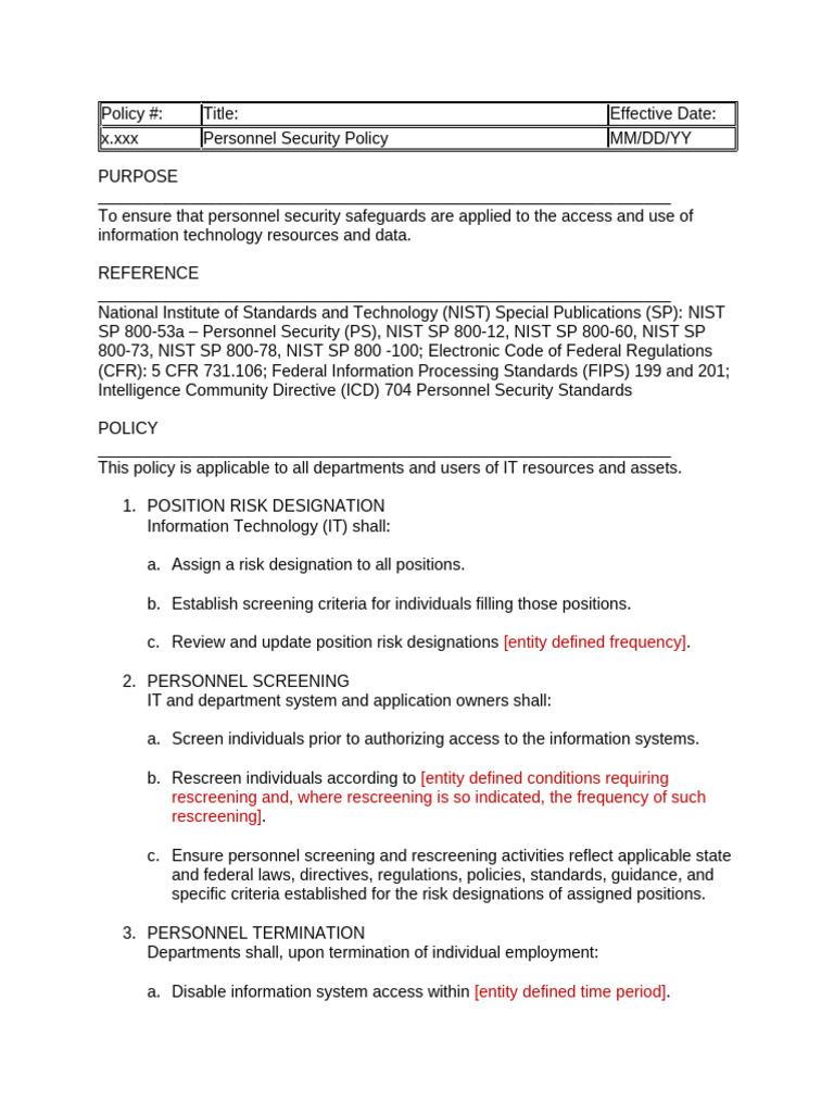 Personnel Security Policy Overview | PDF | National Institute Of ...