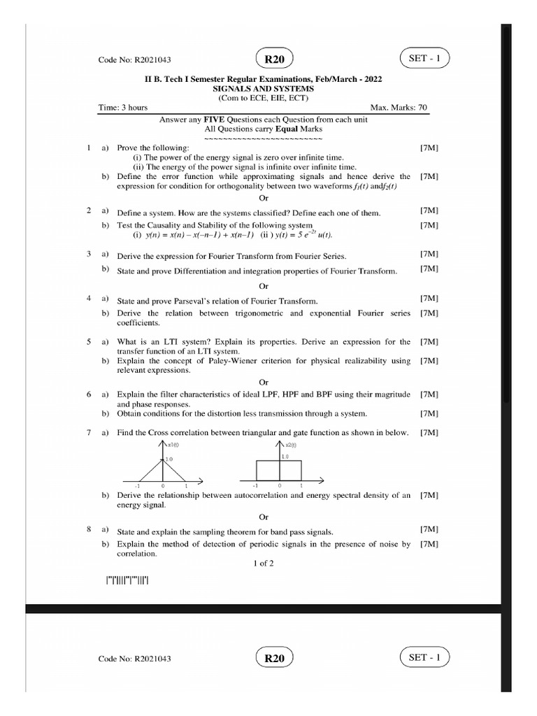 Signals and Systems Exam Questions | PDF | Fourier Transform | Fourier ...