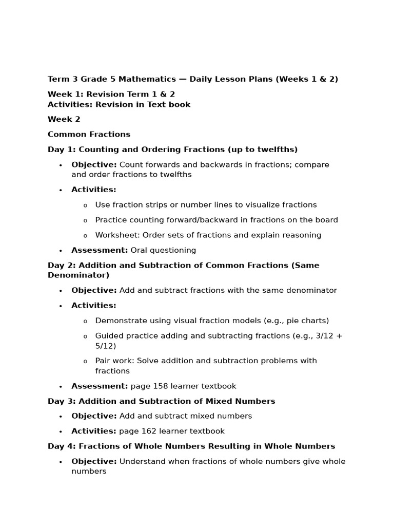 Grade 5 Term 3 Maths Lesson Plans | PDF | Educational Assessment | Shape
