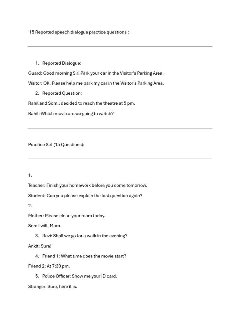 Reported Speech Practice Questions | PDF