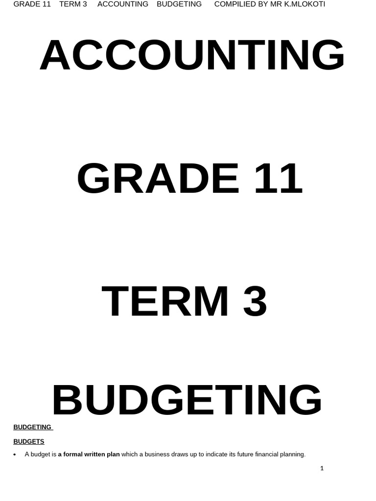 Accounting Term 3 Grade 11 Budgeting | PDF | Budget | Expense