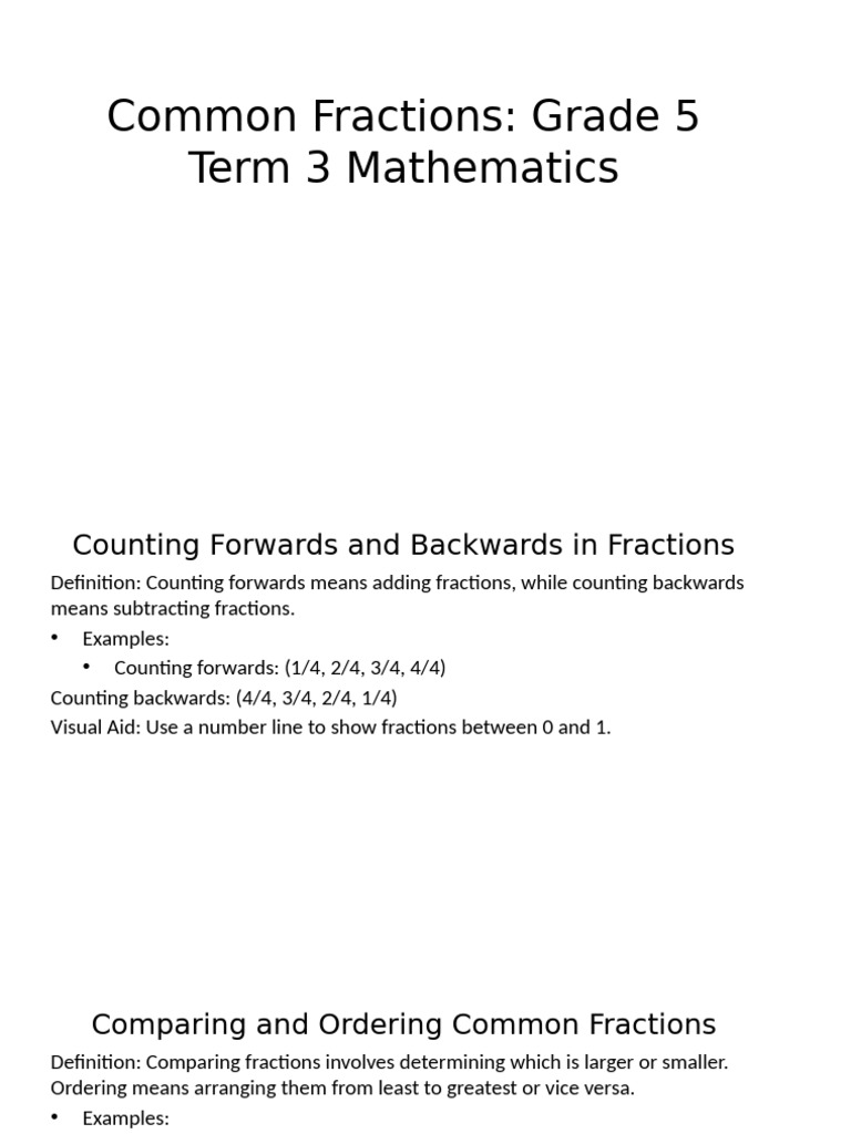 Common Fractions Grade 5 Term 3 Mathematics | PDF
