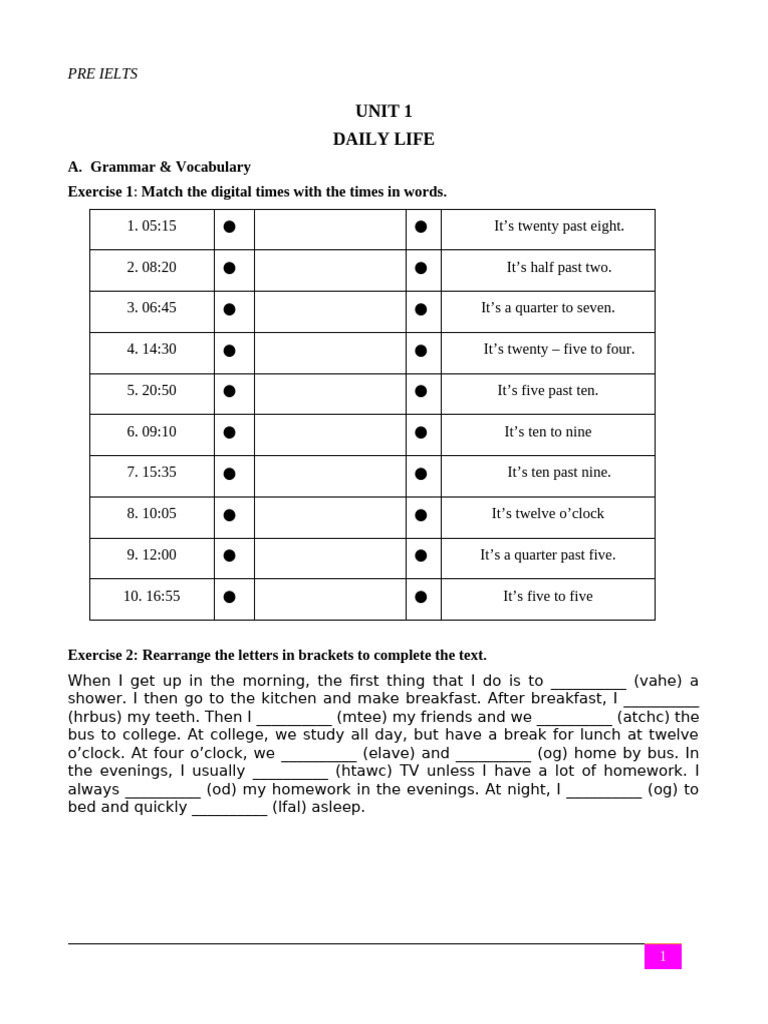 UNIT 1 - STUDENT - IELTS Mindset | PDF | Meal | Lunch