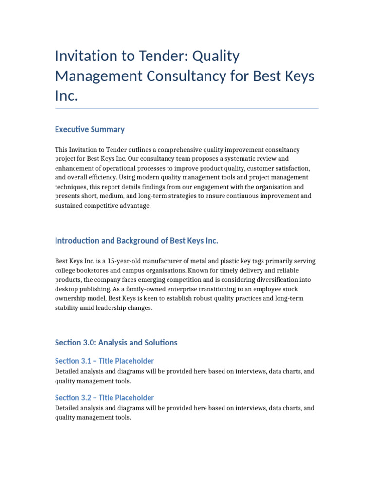 Best Keys Tender Report Draft | PDF | Quality Management | Quality ...