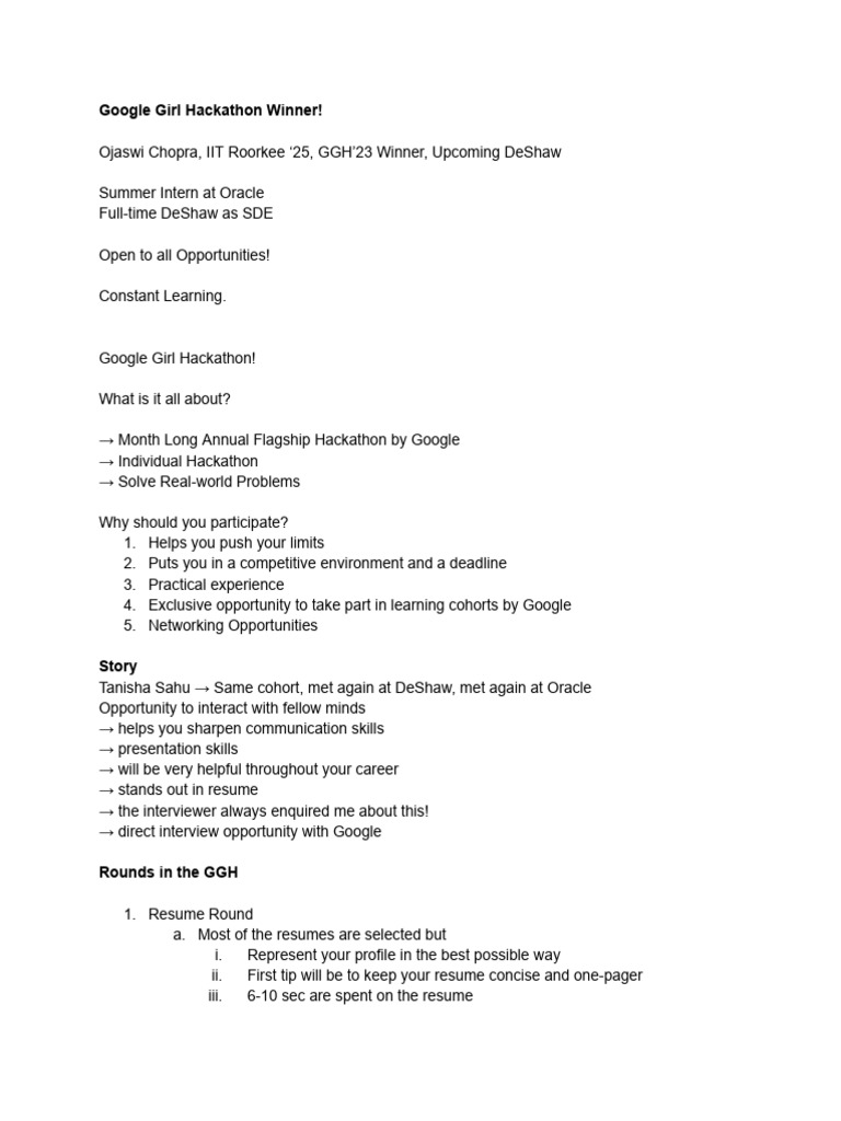 Google Girl Hackathon 2023 Insights | PDF
