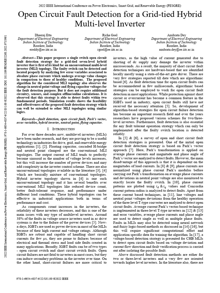 Open Circuit Fault Detection For A Grid-Tied Hybrid Multi-Level Inverter | PDF | Power Inverter ...